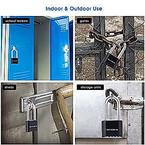 DELSWIN Combination Lock Outdoor Padlock - Weatherproof Extended 2-1/2 in. Long Shackle Combination Padlock for Gate, Shed, Trailers, and Sports Lockers(Black,2Pcs)