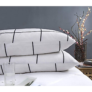 karever White Grid Pillowcases 2 Packs Black White Plaid Pillow Covers Large Lattice Envelope Pillow Shams for Boys Girls Teens Adult White Checkered Bed Pillow Pillowcases Standard 20"x26"