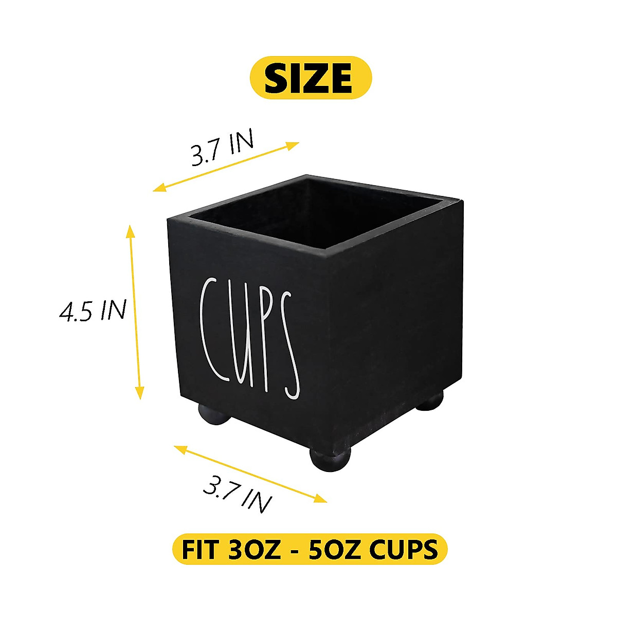Bathroom Cup Dispenser, Farmhouse Dixie Cup Holder, 3 oz 5 oz Paper Mouthwash Cup Storage Box, Wooden Disposable Cup Caddy, Water Dispenser Cup Holder for Counter top (Black)