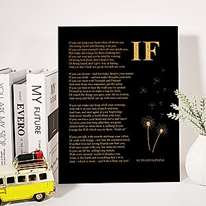 Inspirational Gold Foil Canvas Wall Art Positive IF Poem Quotes Print Framed Canvas Painting Artwork Home Decor Gifts 12x15 Inch