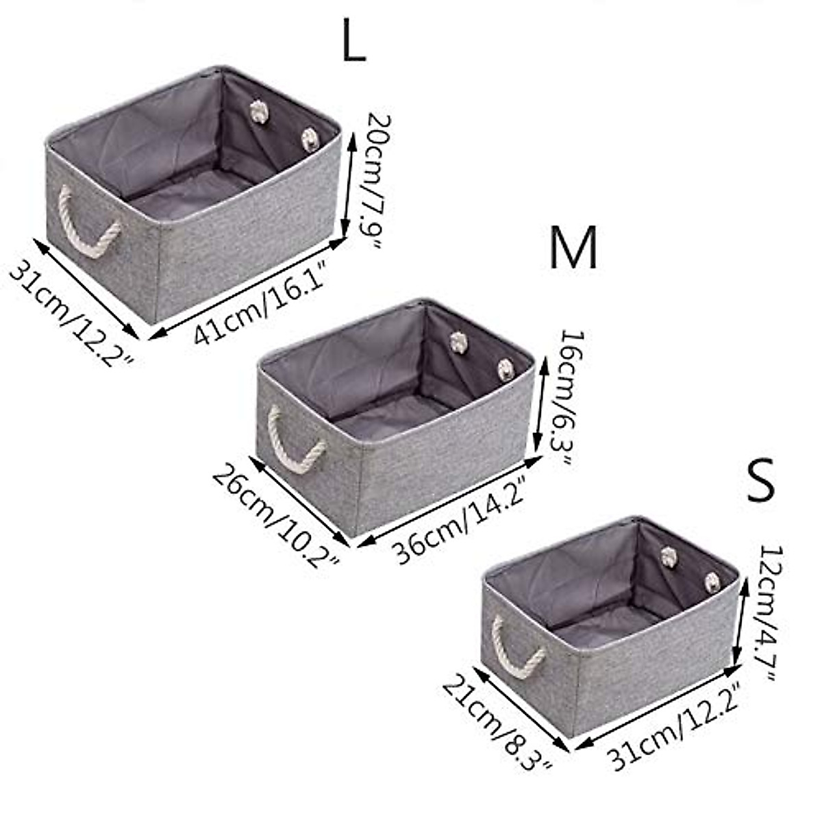 Dingtuo Storage Bins Foldable Organizer Containers with Handles Storage Basket Cube Set of 3 Gray M 14.2x10.2x6.3in