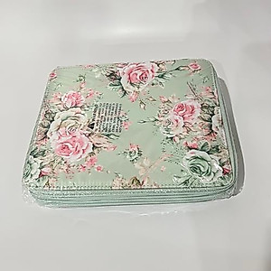 Shulaner 120 Slots Colored Pencil Case with Zipper Closure Large Capacity Green Rose Oxford Pen Organizer Flower Pencil Holder for Artist