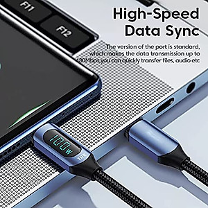 5A Type C to Type-C Cable Super Turbo Charging PD 100W Digital LED C to C Nylon Braided for Samsung High Stable Current Save PVC USB-C Charger Fast-Speed Data Sync Smart Chip 2Meter Length (2M-Blue)