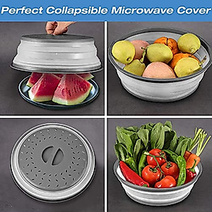 2 in 1 Microwave food Cover & Mat,Vented Collapsible Microwave Splatter Cover & 12" Silicone Round Kitchen mat, Multi-use Silicone Non-Slip Trivet Drying Mat, Home Apartment Essential, Grey