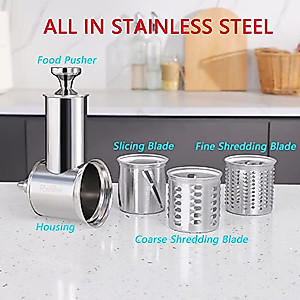 Stainless Steel Slicer Shredder Attachments for KitchenAid Stand Mixers, Dishwasher Safe, Large Vegetable Cheese Grater Slicer Accessories with 3 Blades by Rafbar