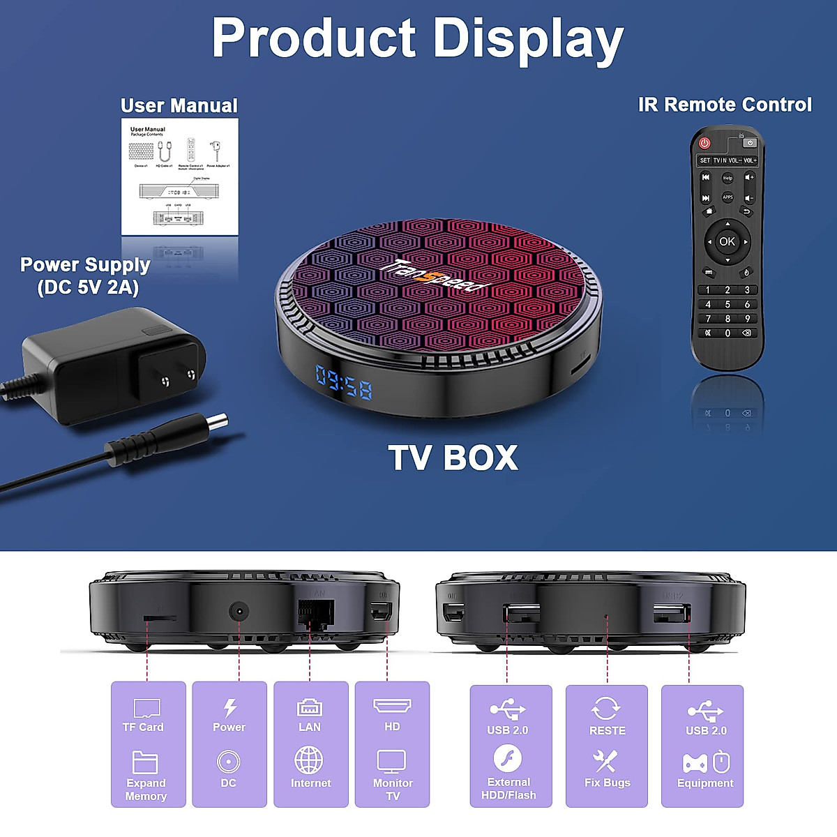 Android TV Box 12.0 RK3318 2GB 16GB TV Box Support HLG Mode 3D 4K Resolution and HDR10 Android Box with 2.4G 5G WiFi BT4.0 with Backlit Keyboard 1