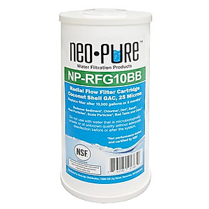 Neo-Pure NP-RFG10BB 10" BB Radial Flow GAC Carbon Filter 25 micron Compatible for for GE FXHTC, GXWH40L, GXWH35F, GNWH38S, Culligan RFC-BBSA, WRC25HD, PP10BB-CC, Pentek RFC-BB - Single