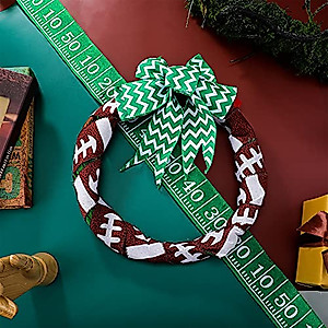 26 Yards 2.5 Inch Football Wired Ribbon Sport Wired Edge Ribbon Football Printed Burlap Ribbon Green Striped Ribbon for DIY Present Wrapping Craft, Football Fan Wreath, Swag and Bow, 4 Rolls