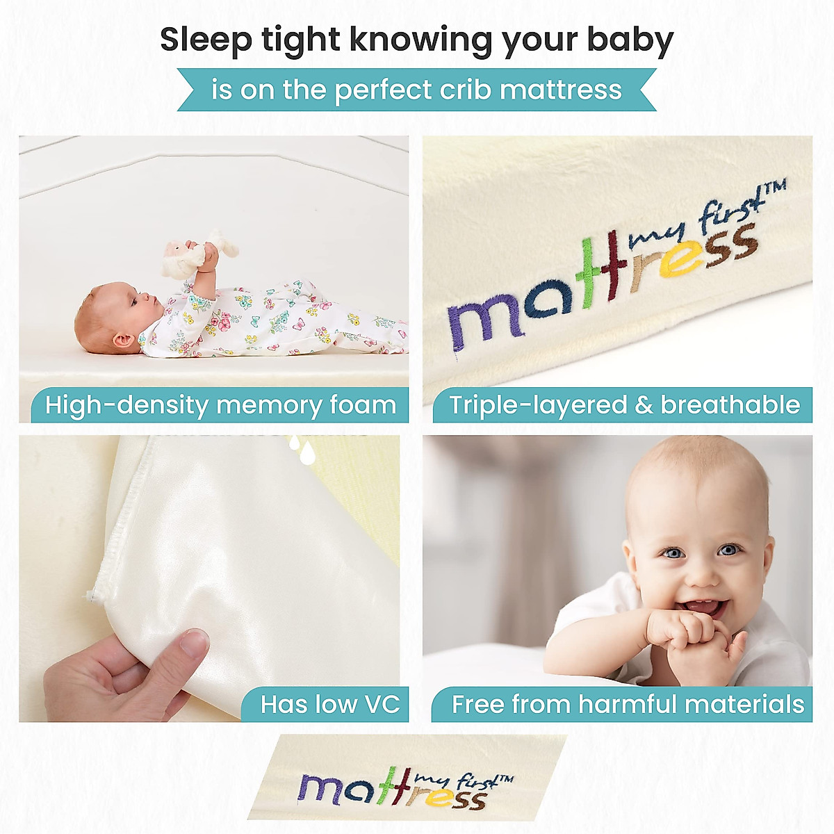 My First Memory Foam Crib Mattress, Breathable Crib Mattress with Removable and Waterproof Cover, Hypoallergenic, Standard Size, 51.63" L x 5" H x 27.25" W