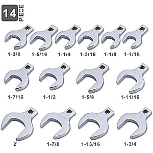 EFFICERE 14-Piece Premium 1/2" Drive Jumbo Crowfoot Wrench Set | Include Standard SAE Sizes from 1-1/16" to 2" with Storage Tray | Chrome Vanadium Steel and Mirror Chrome Finish