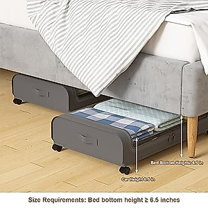 Jewem Under Bed Storage with Wheels, Under Bed Storage Containers, 2 Pack UnderBed Storage, 6.5 inch High Rolling Under Bed Shoe Storage with Lid, Small Space Organization and Storage for Clothes