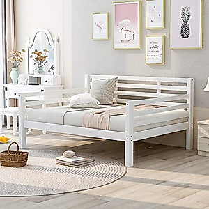 Myshle Full Size Daybed Frame, Wooden Full Day Bed with Wood Slat Support, Upgraded Full Bed Frame, Full Size Sofa Bed for Bedroom, Living Room, No Box Spring Needed, White