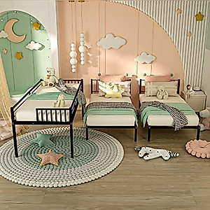 Dolonm Triple Bunk Beds, Twin Over Twin Bunk Beds for 3, Metal Triple Bunk Bed with Guardrails, 3 Twin Bunk Beds for Kids Teens Boys Girls (Black)