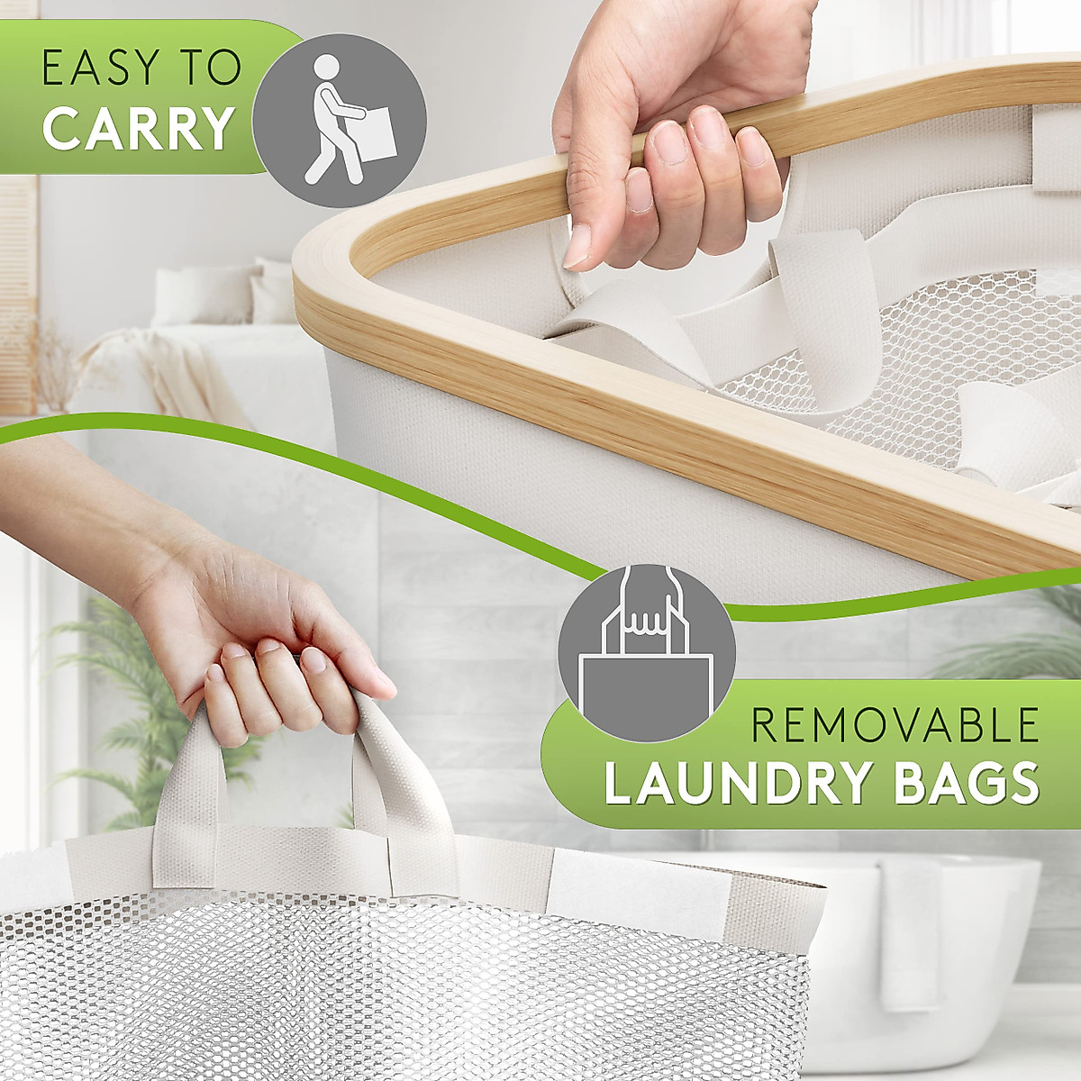 EDELFELD - Laundry Hamper with Lid [150L] - Collapsible Laundry Basket with Lid and 3 Sections - Large Hampers for Laundry with Removable Washing Bags - Freestanding Clothes Hampers for Laundry