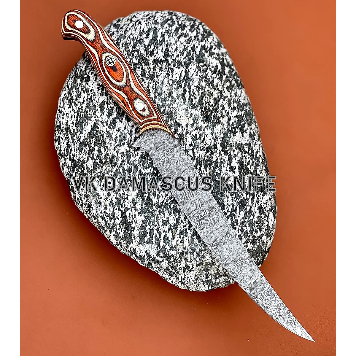 Damascus Boning Knife Fillet Knife 13" Handmade Thin Sharp Progessional Chef Kitchen Knives with Leather Sheath Wood Handle vk5524