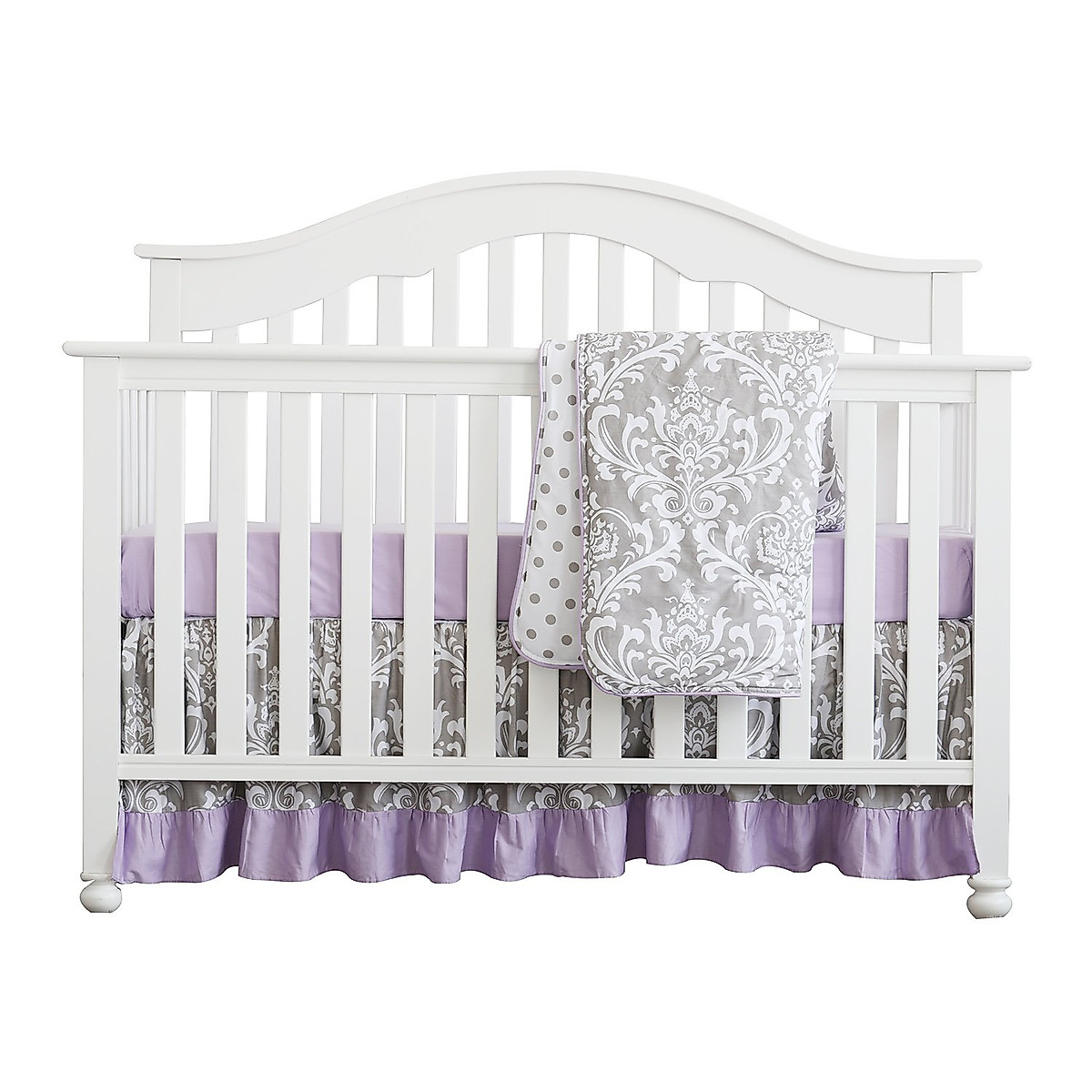 3 pcs Set Boho Floral Ruffle Baby Minky Blanket Baby Nursery Crib Skirt Set Baby Girl Crib Bedding (Grey Purple)