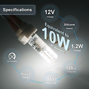 DiCUNO G4 LED Bulbs 12V 1.2W T3 10W Halogen Bulbs Replacement, JC Type G4 Bi-Pin Base Light Bulbs Non-dimmable, Daylight White 6000K, 120 LM for Landscape, Under Cabinet/Counter, RV Lighting, 10PCS