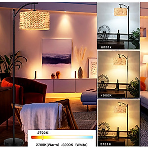 QIYIZM Floor Lamp for Living Room Bedroom Farmhouse Arc Rattan Boho Standing Lamp with Remote Dimmable Black Wicker Bamboo Lamp Shade Floor Light Adjustable Tall Lamp Industrial Floor Lamps Bohemian