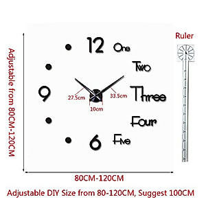 FASHION in THE CITY Large 3D Frameless Wall Clock Stickers DIY Wall Decoration for Living Room Bedroom Office (Black)