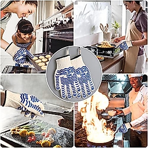 Extreme Heat Resistant BBQ Oven Safety Gloves-BBQ Glove-Grill Gloves,Thick but Light Weight for Kitchen Potholder,Grill,Grilling,Smoker,Barbeque-1 Pair（Blue