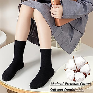 Mini angel Boys Girls Crew Socks Seamless Cotton Socks Kids School Socks Dress Socks for 8-10 Years, 6 Pairs (Black, L)