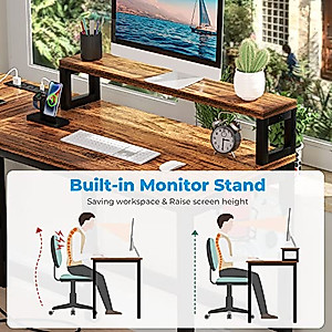 GreenForest L Shaped Desk with Power Outlets, 50.4 Inches Reversible Small Corner Computer Desk with Monitor Stand, Home Office Gaming Desk with Headphone Hook, Cup Holder, Walnut