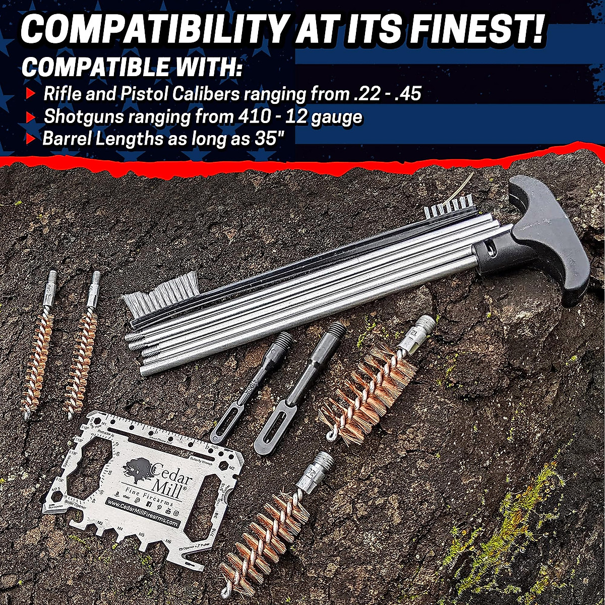 Pistol Cleaning Kit for Handguns, Rifles, & Shotguns - Comprehensive Maintenance for .22 .357 .38 9mm .45 - Compact Deluxe Clamshell Case with Bore Brushes & Jag Tools - Ultimate Firearms Protection