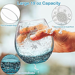 Sea Turtle Stemless Wine Glass for Women, 19 Oz Ideal Unique Birthday Gifts for Turtle Lovers, Mother's Day Gifts for Her Ocean Coastal Theme Beach Party Man Mom Friends (Bubbly Teal)