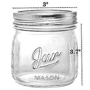Lyellfe 12 Pack Wide Mouth Mason Jar, 16 Oz Glass Canning Jars with Airtight Lids, Food Safe Jam Jar, Mason Spice Jar for Honey, Jelly, Wedding Favors, Lead-free,Dishwasher Safe