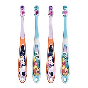 Jordan* Step 3 Kids Toothbrush, 6-9 Years, Soft Bristles, BPA Free - 4 Pack - Blue & Pink