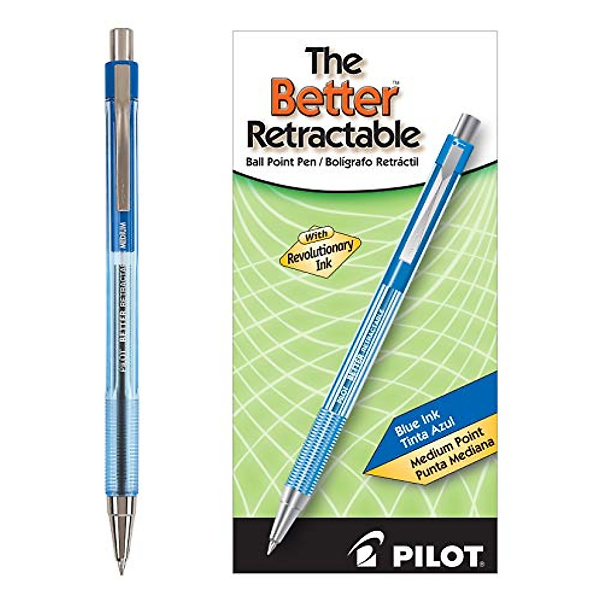 PILOT The Better Ball Point Pen Refillable & Retractable Ballpoint Pens, Medium Point, Blue Ink, 12-Pack (30006)