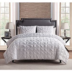 Grand Linen 100% Pure Cotton 3 - Piece Soft Solid White Pinch Pleat Queen Size Natural Duvet Cover Set Bedding