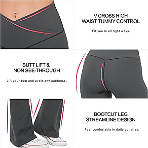 HEGALY Women's Flare Yoga Pants - Crossover Flare Leggings High Waisted Bootcut Bell Bottom Workout Sweatpants Dark Grey