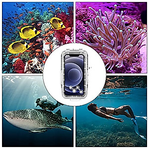Andoer PU9113W Diving Waterproof Phone Case Dust-Proof Shock-Proof Phone Housing with Red Filter 1/4 Inch Screw Holes Replacement for iPhone 13/13 Pro/ 12/12 Pro Diving Surfing Swimming Surfing