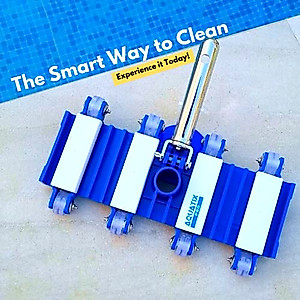 Aquatix Pro Pool Vacuum Head with Wheels, 14" Heavy Duty Model, Aluminum Handle, Flex Swimming Pool Vacuum Head with Swivel, Weighted Attachment for Concrete or Plaster Pool Cleaning