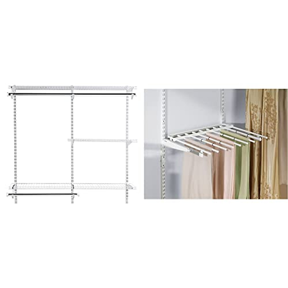 Rubbermaid Configurations Classic Closet Kit, White, 3-6 Ft, Wire Shelving Kit with Expandable Shelving and Telescoping Rods & Configurations Pants Rack, Holds 7 Pairs of Pants, Non-Slip