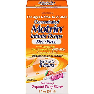 Motrin Concentrated Infants' Drops Dye-Free Original Berry Flavor - 1 oz, Pack of 4