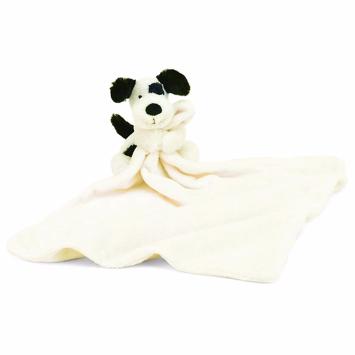 Jellycat Bashful Black and Cream Puppy Soother Stuffed Animal, 13.5 inches| Security Blanket & Lovey for Babies | Baby Gift
