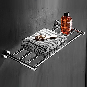 Bathroom Towel Rack, Hotel Style Towel Racks for Bathroom Wall Mounted, Modern Towel Bar Rack 23.6 Inch, 2-Tier Towel Shelves, Chrome