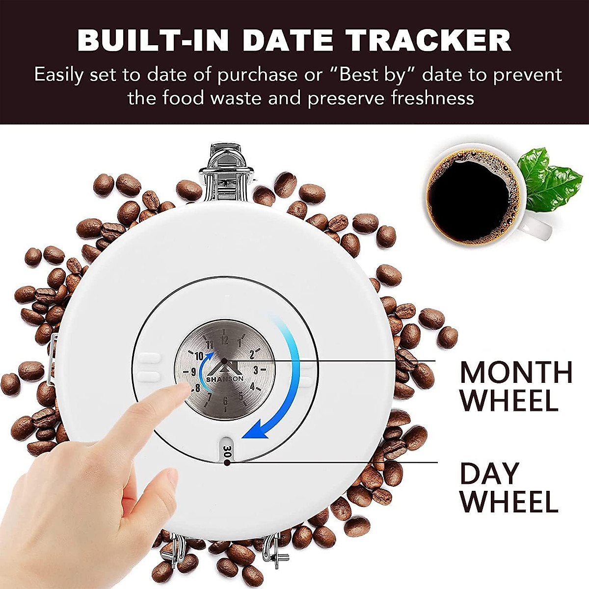 ShanSon Coffee Canister Airtight Coffee Container Stainless Steel Coffee Bean Storage Container with Scoop Coffee Canister for Beans Grounds Sugar Flour Tea Cereal,22OZ, White