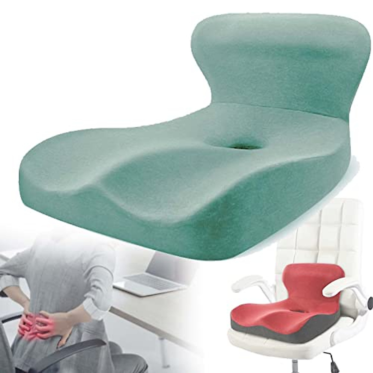 STIDE Memory Foam Seat Cushion & Lumbar Support Pillow for Office Chair Car Wheelchair Orthopedic Chair Pad and Back Cushion for Lower Back,Green