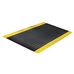 Portico Systems 18020306 Comfort Step 3/8" Anti-Fatigue Mat with Ribbed Emboss, Black with Yellow Border, 2" x 3"