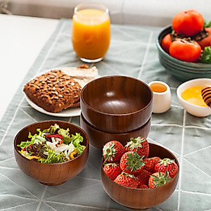 Fasmov Handmade Wood Bowl, 4 Pack Jujube Wooden Salad Bowl Set, Wood Bowl Serving Tableware for Rice, Soup, Dip, Coffee, Tea, Decoration