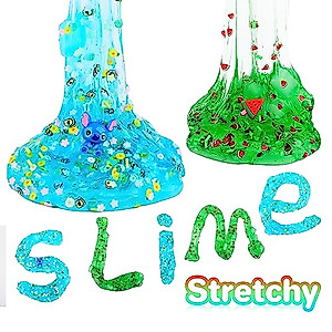 2 Pack Clear Slime Kit Watermelon Red Blue Crystal Clear Slime Jelly Cubes for Kids Non Sticky Premade Clear Slime Birthday Holiday Stress Relief Toy for Boys Girls