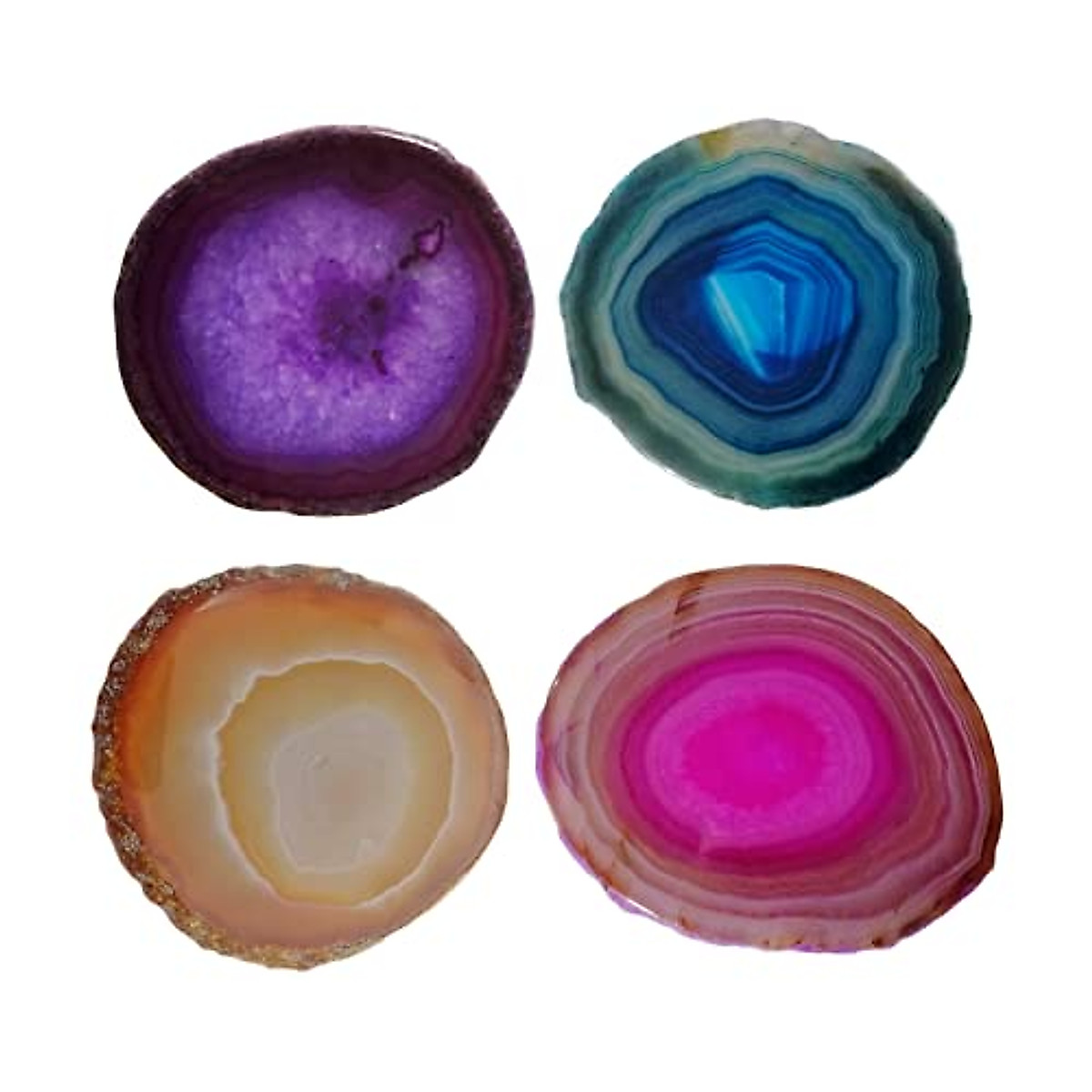 Agate Coaster for Drinks Mixed Color Crystal Coasters Set of 4 with Rubber Bumpers 3-4" for Coffee Wine or Bar Glasses