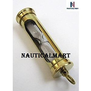 NauticalMart Brass Clock Sand Timer Key Chain 5" pendent Keyring Hour Glass