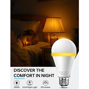 KINDEEP Sleep Light Bulb, 0.5W Amber Light Bulbs, 20lm 2000K, 2 Modes Bulb, 9W Equivalent 60W, 800lm, 2700K, E26 Blue Light Blocking Dim Lightbulbs for Lamp, Bderoom, Mood Soothing, Nursery, 4 Pack