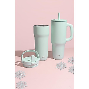 Zak Designs Sutton Travel Tumbler for On the Go, 40oz Stainless Steel with Vacuum Insulation, Silicone Straw, and Carry Handle for Cold Drinks (Icicle Mint Green)