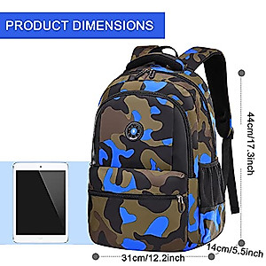 Yvechus Camo Backpack Set with Lunch Bag Lightweight Waterproof School Backpack Bookbag for Boys Girls (D-Style Camo Blue)