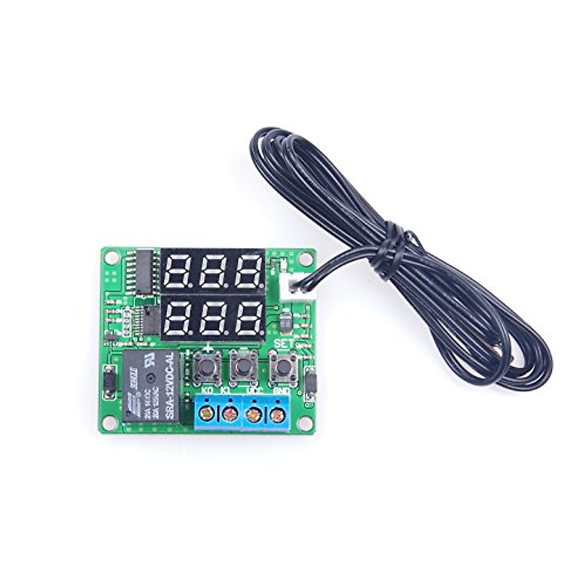 LM YN DC 12V Digital Thermostat Module -58℉ to 257℉ Fahrenheit Temp Display Temperature Controller Board with 20A Relay Waterproof Sensor Probe Dual LED Display Red Red